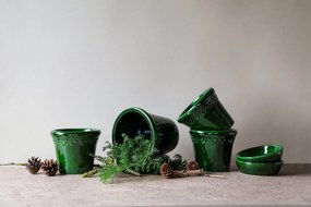 Malý květináč Københavner s podstavcem s glazurou 16 cm zelený