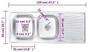 vidaXL Marketos Kuchyňský dvojitý dřez se sítkem a sifonem nerezová ocel