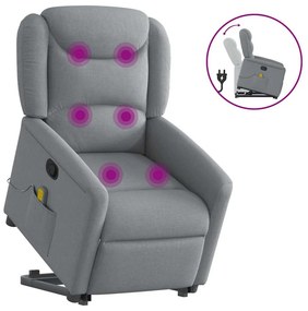 Zvedací masážní polohovací křeslo světle šedé textil 3303204