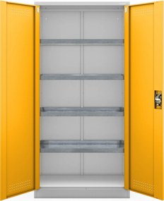 Skříň na chemikálie s ventilací a odkapávacími vaničkami, šedo-žlutá, 900x1850x400 mm: MARIA