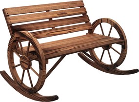 Dřevěná houpačka Outsunny, houpačka s opěrkami, zahradní lavička pro 2 osoby, dřevěná lavička do zahrady, na balkon, nosnost až 240 kg, spálená, 105 x