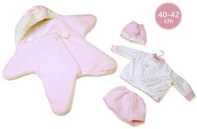 Llorens Obleček pro panenku miminko New Born velikosti 40-42 cm 3dílný růžový s overalem
