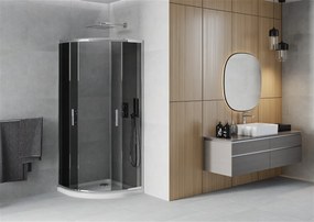 Mexen Rio, čtvrtkruhový sprchový kout s posuvnými dveřmi 70 x 70 cm, 5mm šedé sklo, chromový profil + bílá sprchová vanička, 863-070-070-01-40-4110
