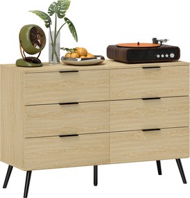 HOMCOM Komoda se 6 zásuvkami Moderní design s protišmykovým zajištěním 110Š x 40H x 75V cm Dřevěný vzhled