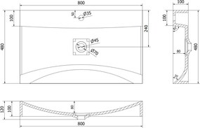 Mexen Poli, umyvadlo na desku z konglomerátu 80 x 48 cm, bílá, 23028001