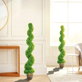 HOMCOM Spirálovitý zimostráz, sada 2 umělých rostlin, s květináčem, výška 150 cm, zelená