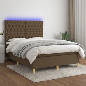 Box spring postel s matrací a LED tmavě hnědá 140x190 cm textil 3135672