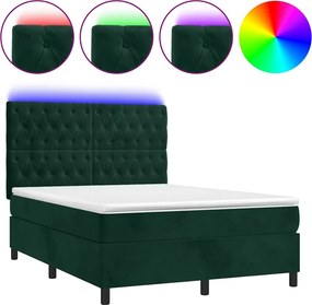 Box spring postel s matrací a LED tmavě zelená 140x190 cm samet 3136302