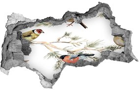 Wallmuralia Díra 3D fototapeta Lesní ptáci rostliny 95x73 cm