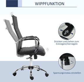Kancelářská židle Vinsetto ergonomická manažerská židle s houpací funkcí, výškově nastavitelná, čalouněná umělou kůží a pěnou, černá | Aosom.de