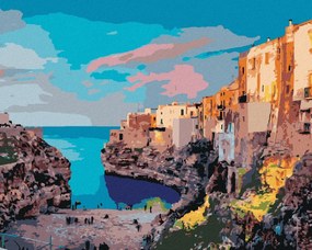 zuty zuty - malování podle čísel - jarní panorama města polignano, 40x50 cm, plátno
