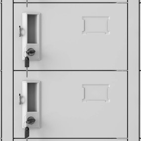 Plechová šatní skříň s 33 boxy OLIVER, 900 x 1850 x 450 mm, šedá