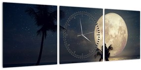 Obraz - Pláž za úplňku (s hodinami) (90x30 cm)