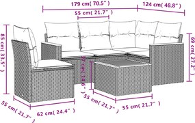 6dílná zahradní sedací souprava s poduškami šedá polyratan 3258385