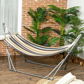 Skládací zahradní houpací síť s kovovým stojanem Outsunny, 1 místo, maximální nosnost 120 kg, rozměry 270L x 100W x 94H cm