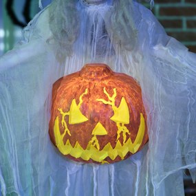 HOMCOM Halloween duch, Halloween dekorace, zvuková funkce, s pohybovým senzorem a LED světly, 60 cm x 18 cm x 183 cm
