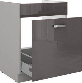 GREY gr | dolní skříňka 60 ZL 1S dřezová | 60 cm | PREMIUM BOX | světle šedá/tmavě šedá lesk