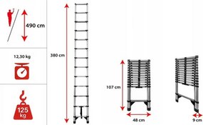 Teleskopický žebřík 490 cm výsuvný MULTISYSTEM MS380