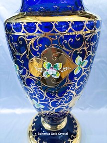 Váza otevřená se zlatem a smaltem 50 cm - Modrá