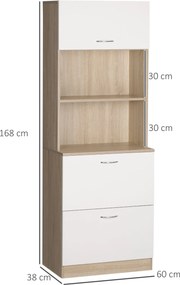 HOMCOM Kuchyňská Buffet Skříň s Více Úložným Prostorem 2 Zásuvky 1 Skříň + Velký Stůl 60 x 38 x 168 cm Bílá MDF