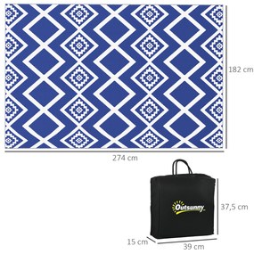 Venkovní koberec Outsunny 182x274cm, vodoodpudivý, plastový koberec s taškou na přenášení, ideální na balkon a kempování, modro-bílý | Aosom.de