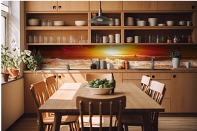 DIMEX | Fototapeta do kuchyně Vlny v západu slunce KI-420-204 | 420 x 60 cm | červená, oranžová, hnědá, žlutá