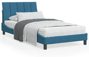 vidaXL Rám postele s LED osvětlením modrý 100 x 200 cm samet