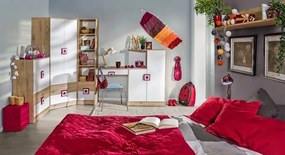 Casarredo - Komfort nábytek Dětská rohová šatní skříň NIKO 2 dub jasný/bílá/růžová