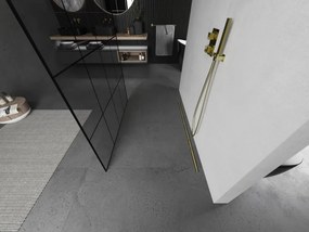 Mexen Kioto, sprchová zástěna Walk-In 140 x 200 cm, 8mm sklo černý vzor, ​​zlatý matný profil, 800-140-002-55-77