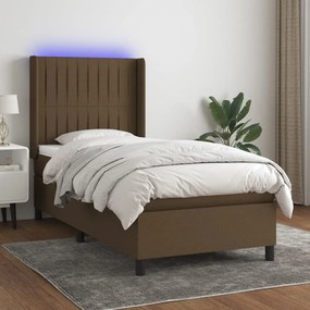 Box spring postel s matrací a LED tmavě hnědá 90x190 cm textil 3138440