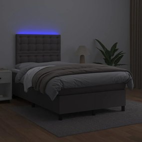 Box spring postel s matrací a LED šedá 120x200 cm umělá kůže 3135937