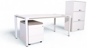 STEELCASE Set: Stůl 160+kontejner+skříň, STC/Narb, bílá/hnědá