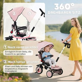 AIYAPLAY Dětská tříkolka, 6-v-1 buggy pro malé děti, s tlačnou tyčí, nastavitelným sedadlem, skládacím designem, bezpečnostní sítí