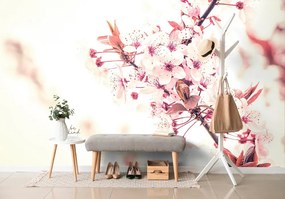 Tapeta krásné růžové květy třešně - 450x300 cm