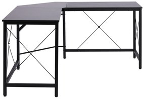 Počítačový stůl HOMCOM Rohový stůl ve tvaru L 150x150x76cm MDF černý, moderní rohový stůl pro kancelář a domácí pracovnu