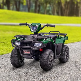 HOMCOM Dětská elektrická čtyřkolka, max. 4 km/h, od 3 let, LED světlomety, hudební připojení, černá+zelená 88 x 45 x 50 cm