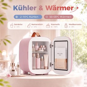 HOMCOM Mini lednička, lednička Beauty Fridge, objem 4 L, 20,3 x 26,3 x 28 cm, růžová