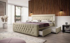 K&M postele Boxspring postel DIVAT s úložným prostorem, LED a USB Velikost postele: 140 × 200 cm, Výběr matrace: Oboustranná pružinová matrace - stře…