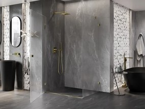 Mexen Lunar-B, výklopný sprchový kout levý 90 x 70 cm, 8mm čiré sklo, zlatý profil, 832-090-070-50-00-L