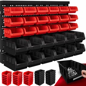 Stěna na nářadí černá/červená 32dílný s stohovatelné boxy