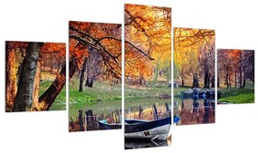 Podzimní obraz loďky (125x70 cm)