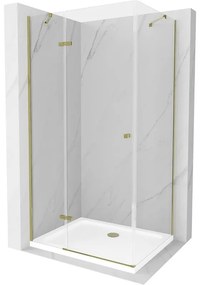 Mexen Roma sprchový kout s otočnými dveřmi 120 x 80 cm, Průhledné, Zlatá + sprchová vanička Flat - 854-120-080-50-00-4010