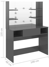 vidaXL Marketos Kosmetický stolek s LED světly 100x40x135 cm MDF zářivě šedý