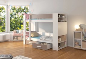Dětská patrová postel GARET + 2x matrace, 90x200, bílá/trufla