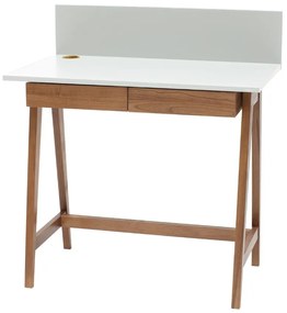 OnaDnes -20% Bílý lakovaný pracovní stůl RAGABA LUKA 85 x 50 cm s dubovou podnoží