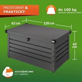 Kovový úložný box METALBOX, 385L, 120×62×63 cm, antracitová Gardebruk