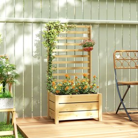 Vyvýšený truhlík Outsunny s mříží — přírodní smrkové dřevo, odtokový otvor, netkaná vložka, 60 x 39 x 120 cm