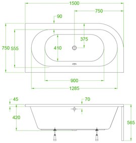 BPS-koupelny Akrylátová asymetrická vana k vestavbě HYD-EBI150P-VEST 150x75 cm PRAVÁ, bílá