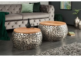 Massive home | 2SET konferenční stolek STONE MOSAIC 65 CM stříbrný