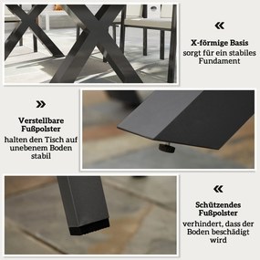 Outsunny 7dílná jídelní souprava pro zahradní patio - 1 stůl + 6 židlí s polštáři, weatherproof hliníkový rám, černá + šedá